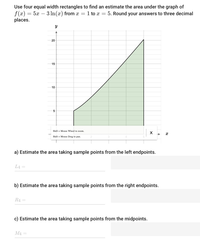 Solved Use four equal width rectangles to find an estimate | Chegg.com