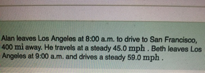 Solved Alan leaves Los Angeles at 8:00 a.m. to drive to San | Chegg.com