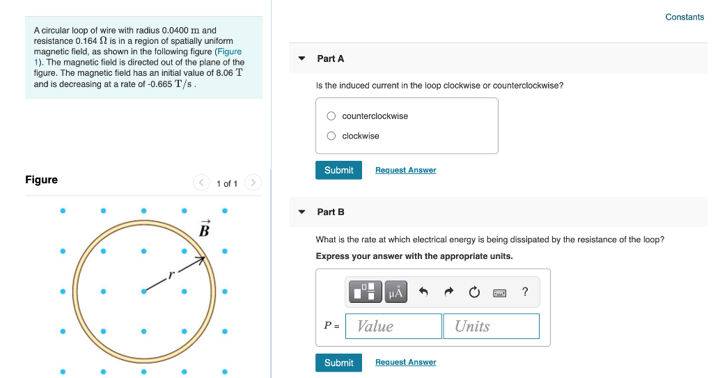 Solved Constants A circular loop of wire with radius 0.0400 | Chegg.com