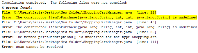Solved ERRORS: CODE: ItemToPurchase.java public class | Chegg.com