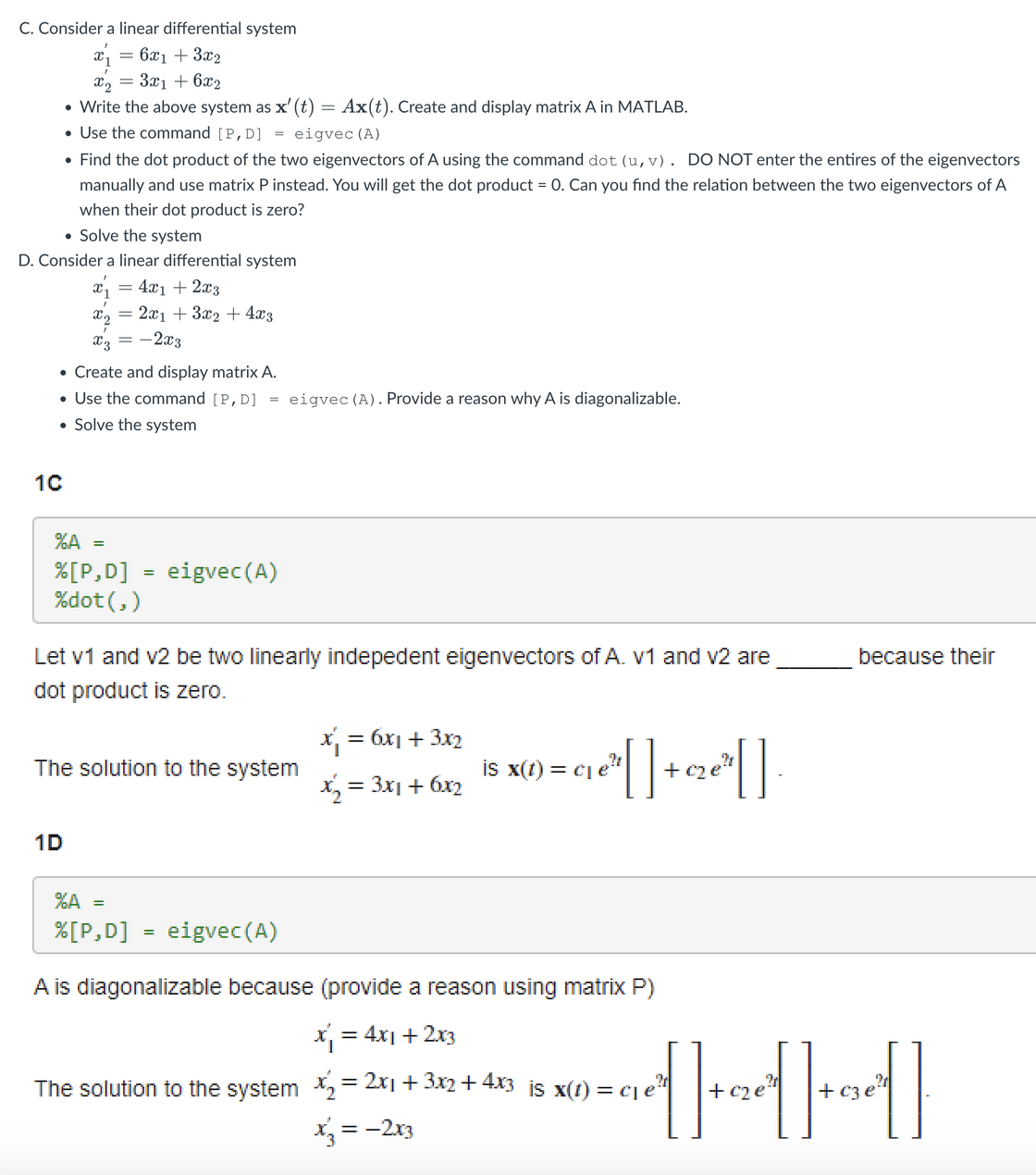 Solved C. ﻿Consider a linear differential | Chegg.com