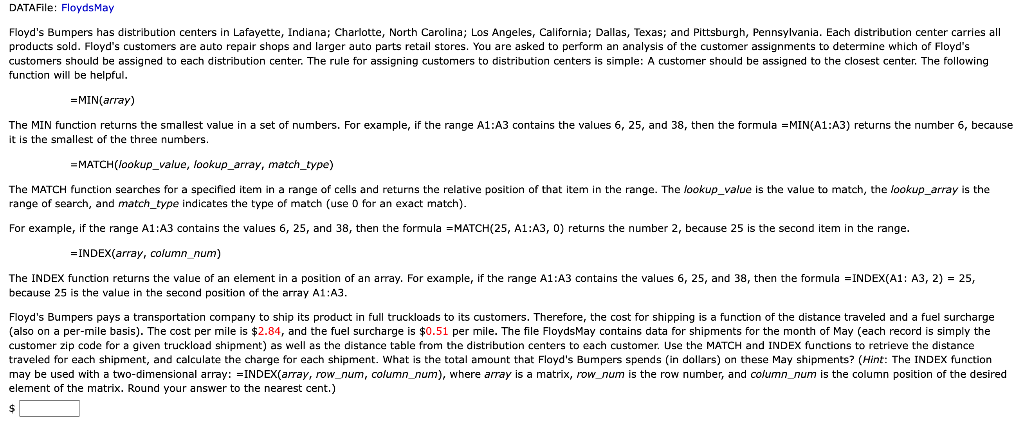 Solved function will be helpful. = MIN (array) it is the | Chegg.com