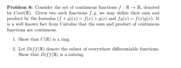 Solved Problem 8: Consider the set of continuous functions | Chegg.com