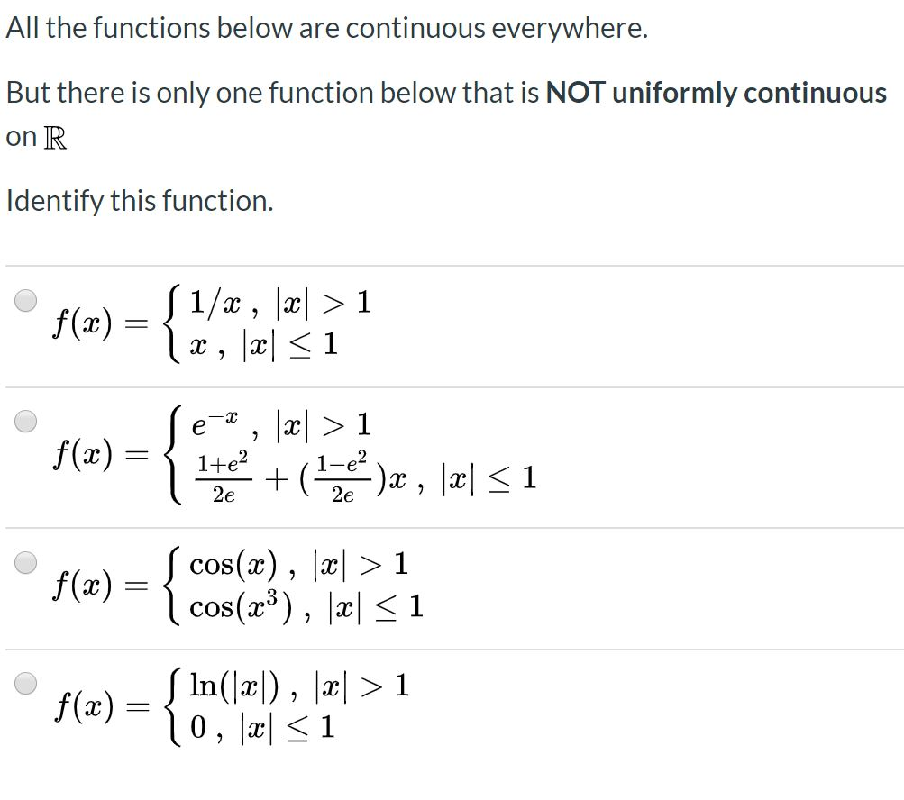 Solved All the functions below are continuous everywhere. | Chegg.com