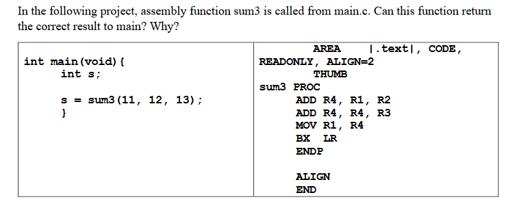 Solved In the following project, assembly function sum 3 is | Chegg.com