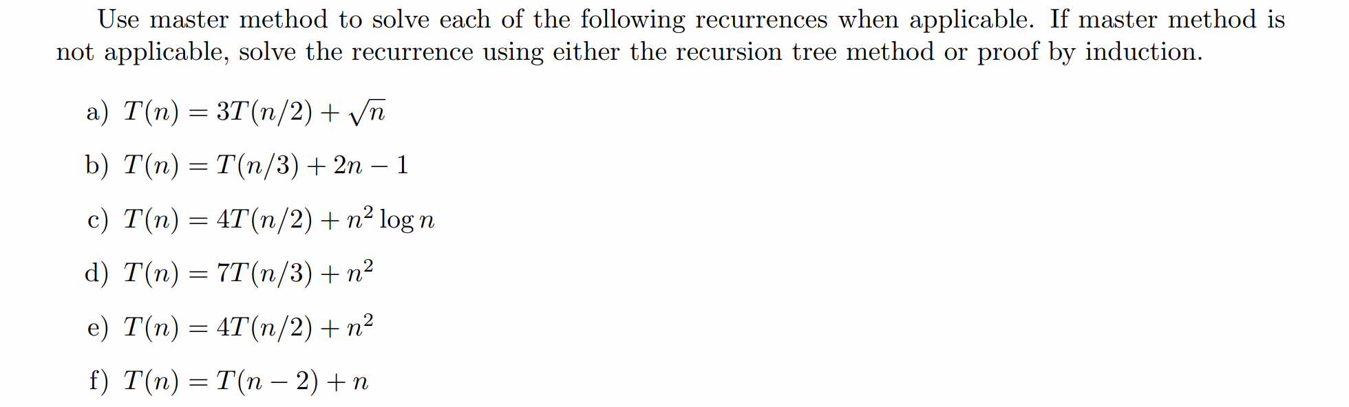 Use master method to solve each of the following | Chegg.com