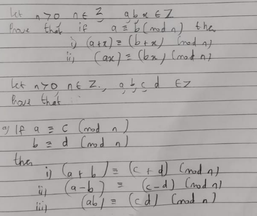 Solved i) (a+x)≡(b+x) ii) (ax)≡(bx) n>0,n∈z,a,bsd that | Chegg.com