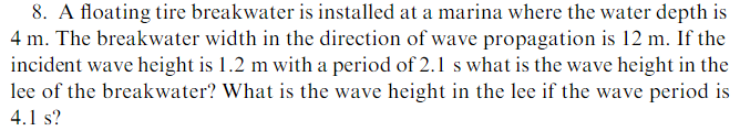 8. A floating tire breakwater is installed at a | Chegg.com