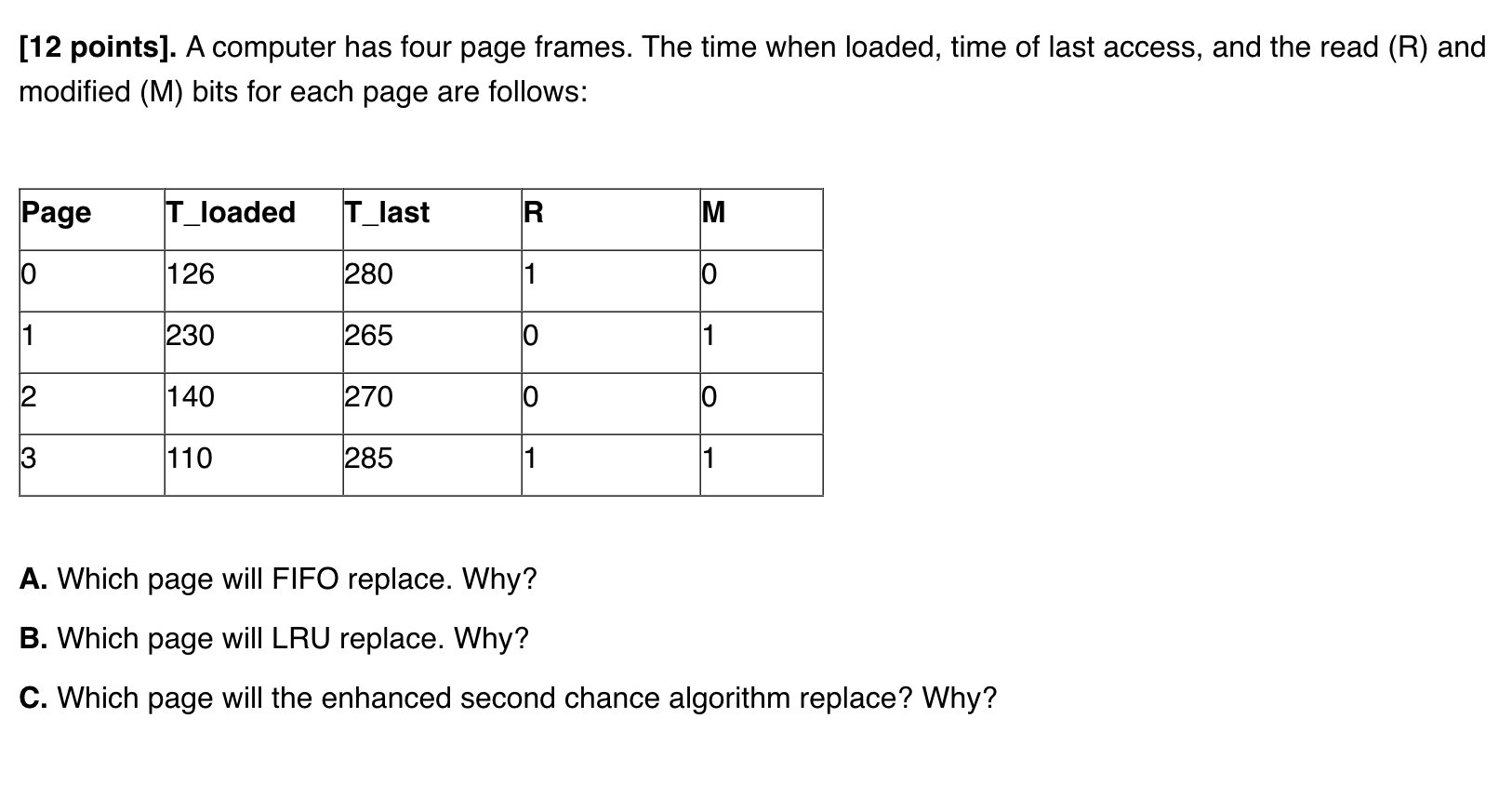 Solved [12 points]. A computer has four page frames. The | Chegg.com