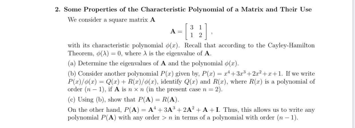 Solved 2. Some Properties of the Characteristic Polynomial | Chegg.com