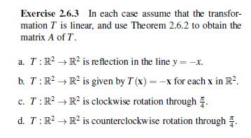 In each case assume that the transformation T is | Chegg.com