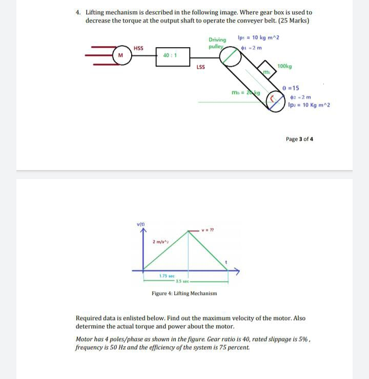 4. Lifting mechanism is described in the following | Chegg.com