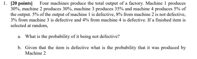 Solved Four machines produce the total output of a factory. | Chegg.com