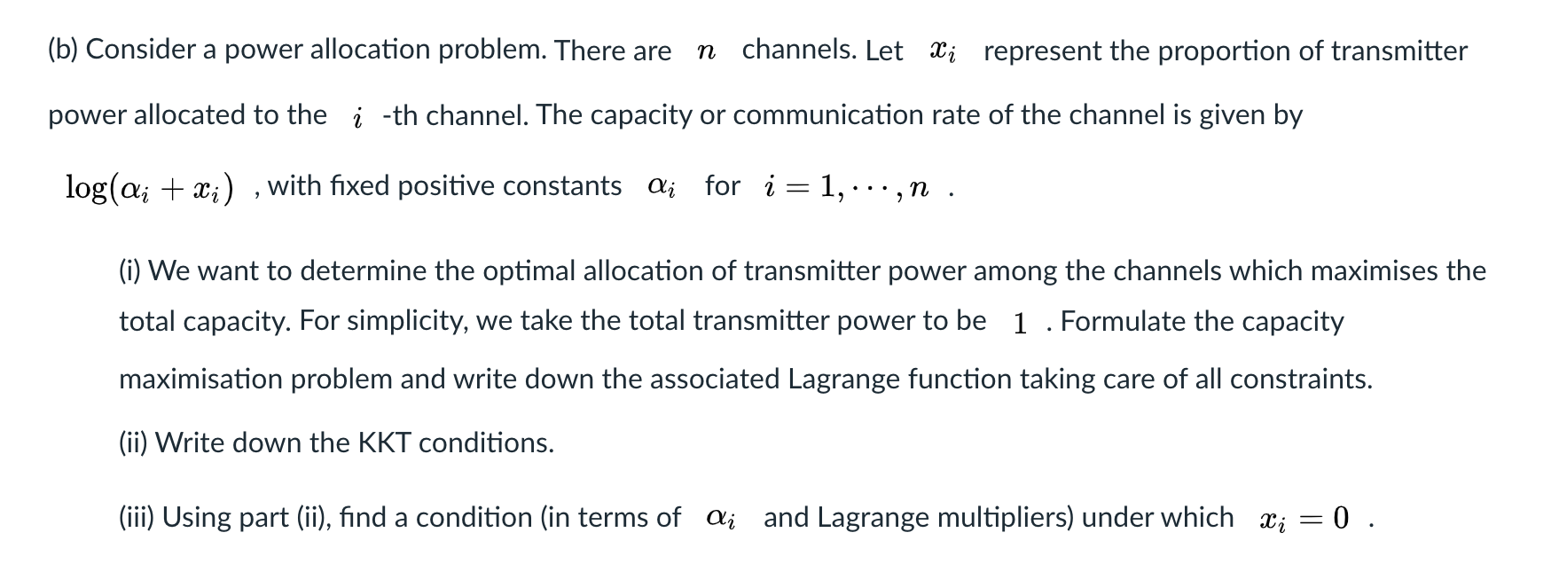 Solved (b) Consider a power allocation problem. There are n | Chegg.com
