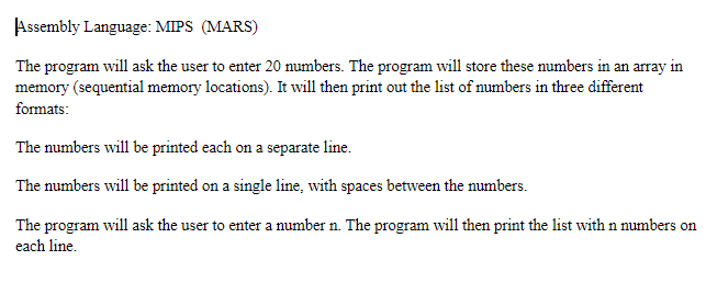 Solved Assembly Language Mips Mars The Program Will Ask 