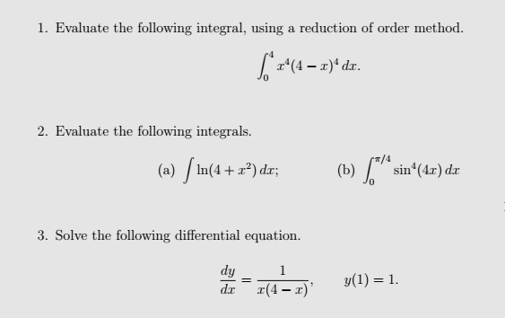 Solved 1. Evaluate the following integral, using a reduction | Chegg.com