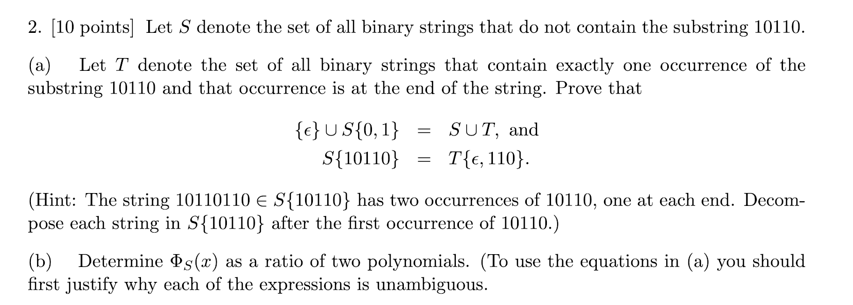 2. 10 points]Let S denote the set of all binary | Chegg.com