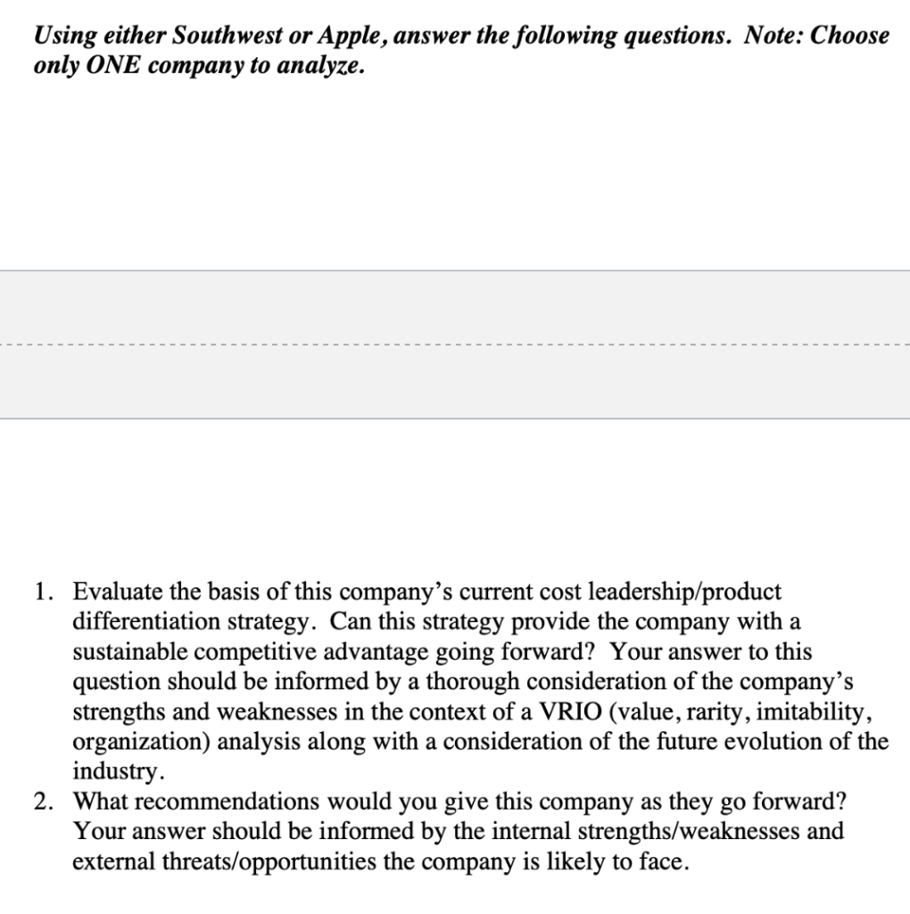 Solved Using either Southwest or Apple, answer the following | Chegg.com