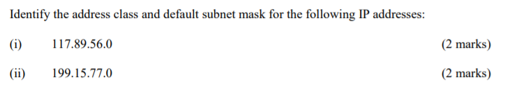Solved Identify the address class and default subnet mask | Chegg.com
