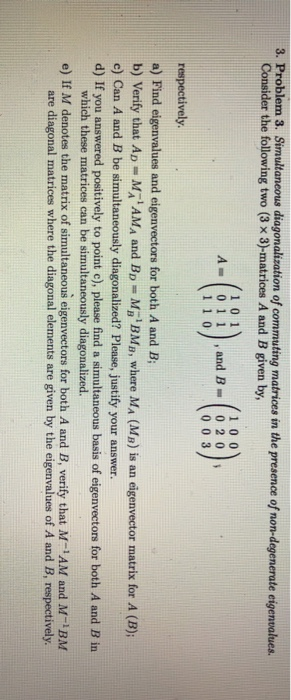 Solved Problem 3. Simultaneous diagonalization of commuting | Chegg.com