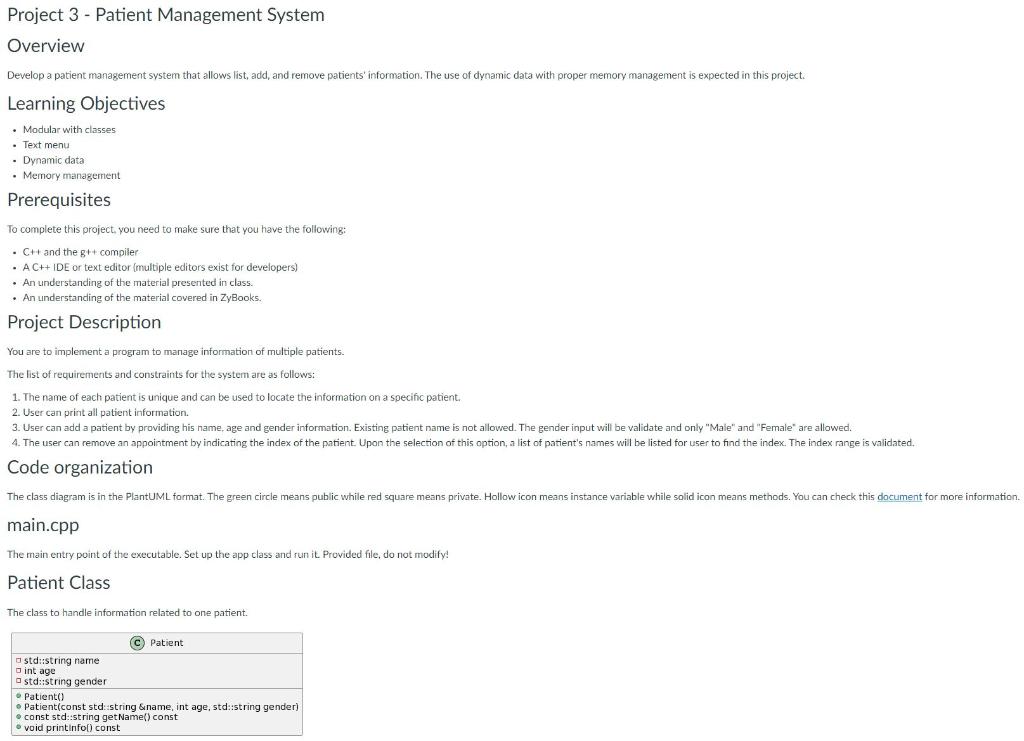 Solved Project 3 - Patient Management System Overview | Chegg.com