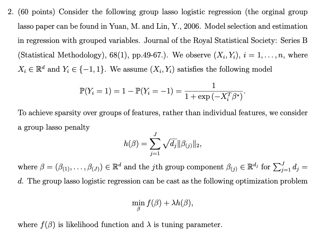 (60 points) Consider the following group lasso | Chegg.com