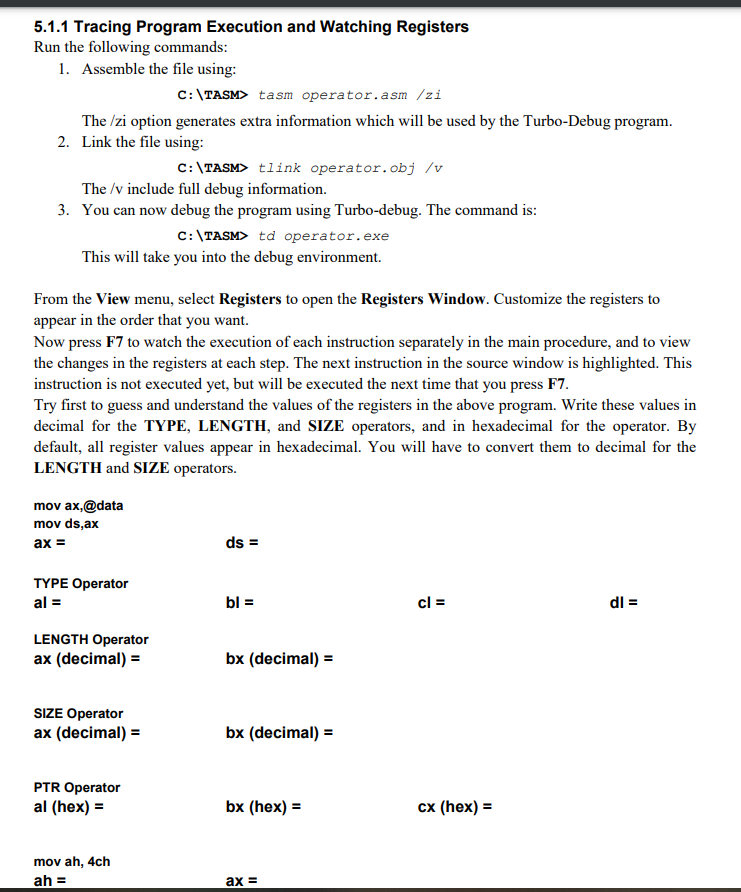 Solved Write the following code Operator.asm using the text | Chegg.com