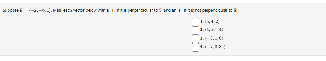 Solved Suppose vec(u)=(:-2,-6,1:). ﻿Mark each vector below | Chegg.com