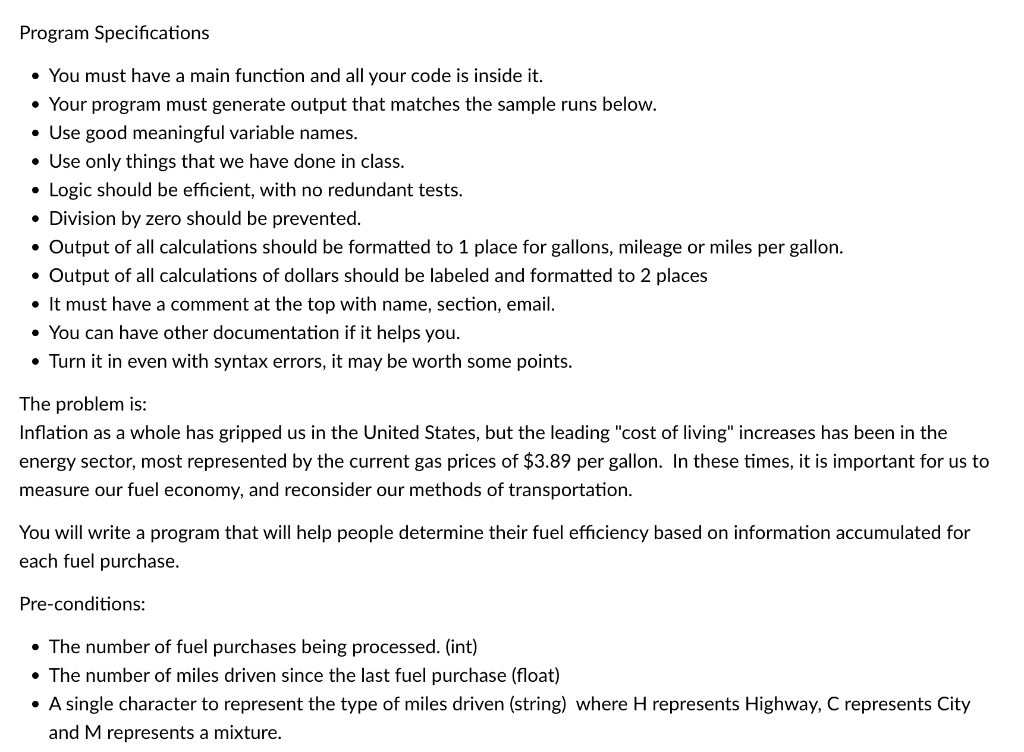 Solved Program Specifications You Must Have A Main 