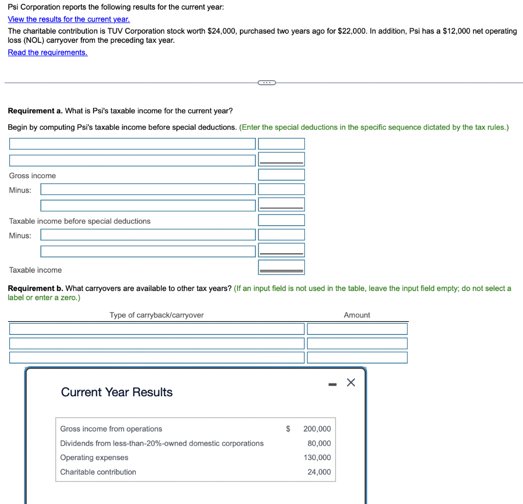 Solved Psi Corporation reports the following results for the | Chegg.com