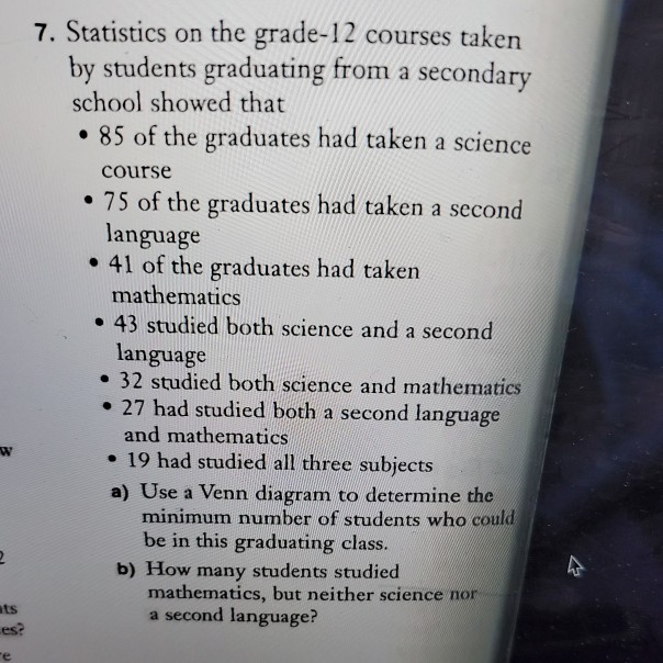 Solved 7. Statistics on the grade-12 courses taken by | Chegg.com