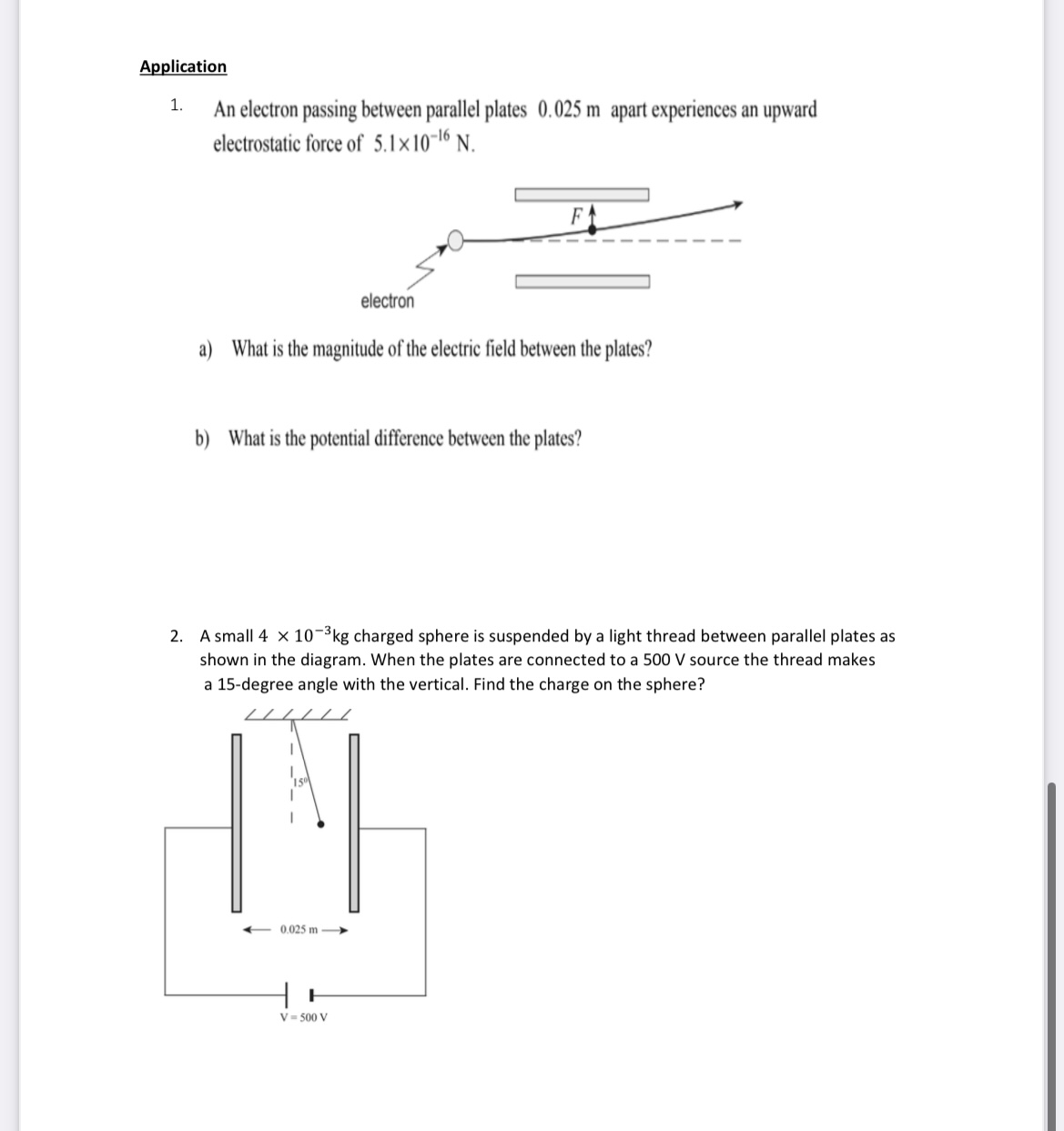 Solved Application 1. An electron passing between parallel | Chegg.com