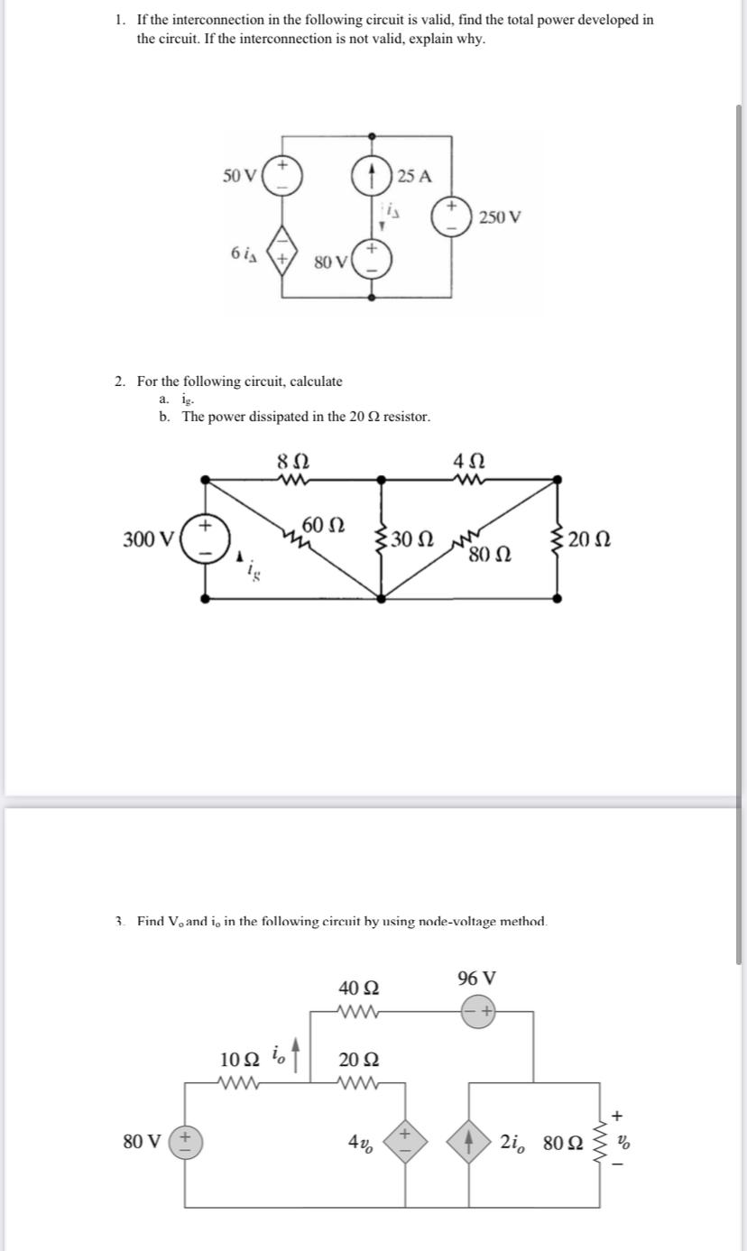 Solved 1. If the interconnection in the following circuit is | Chegg.com