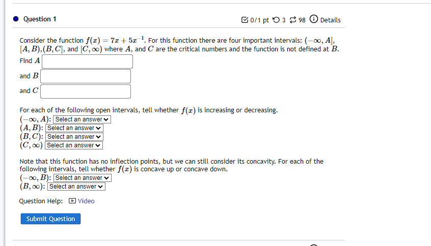 Solved Consider the function f(x)=7x+5x−1. For this function | Chegg.com