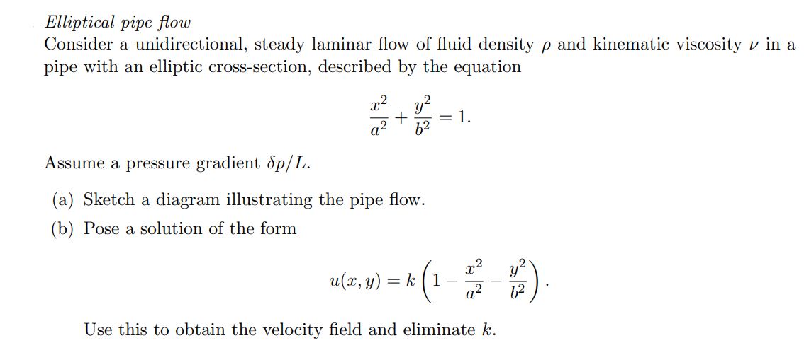 Solved Elliptical pipe flow Consider a unidirectional, | Chegg.com