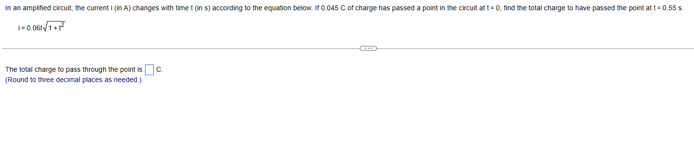Solved i=0.06t1+t2 The total charge to pass through the | Chegg.com