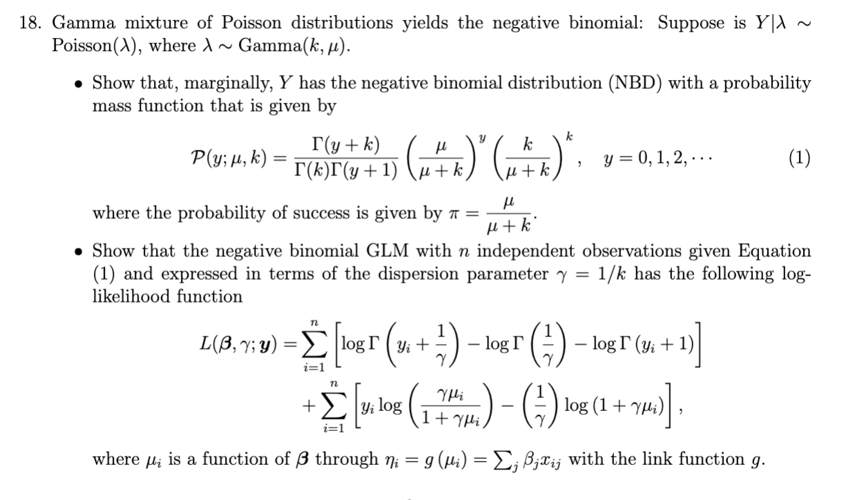 Solved Gamma mixture of Poisson distributions yields the | Chegg.com