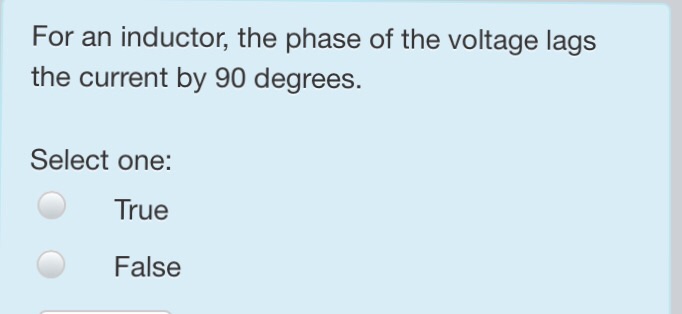 Solved For an inductor, the phase of the voltage lags the | Chegg.com