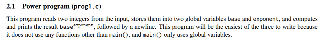2.1 Power program (prog1.c) This program reads two | Chegg.com