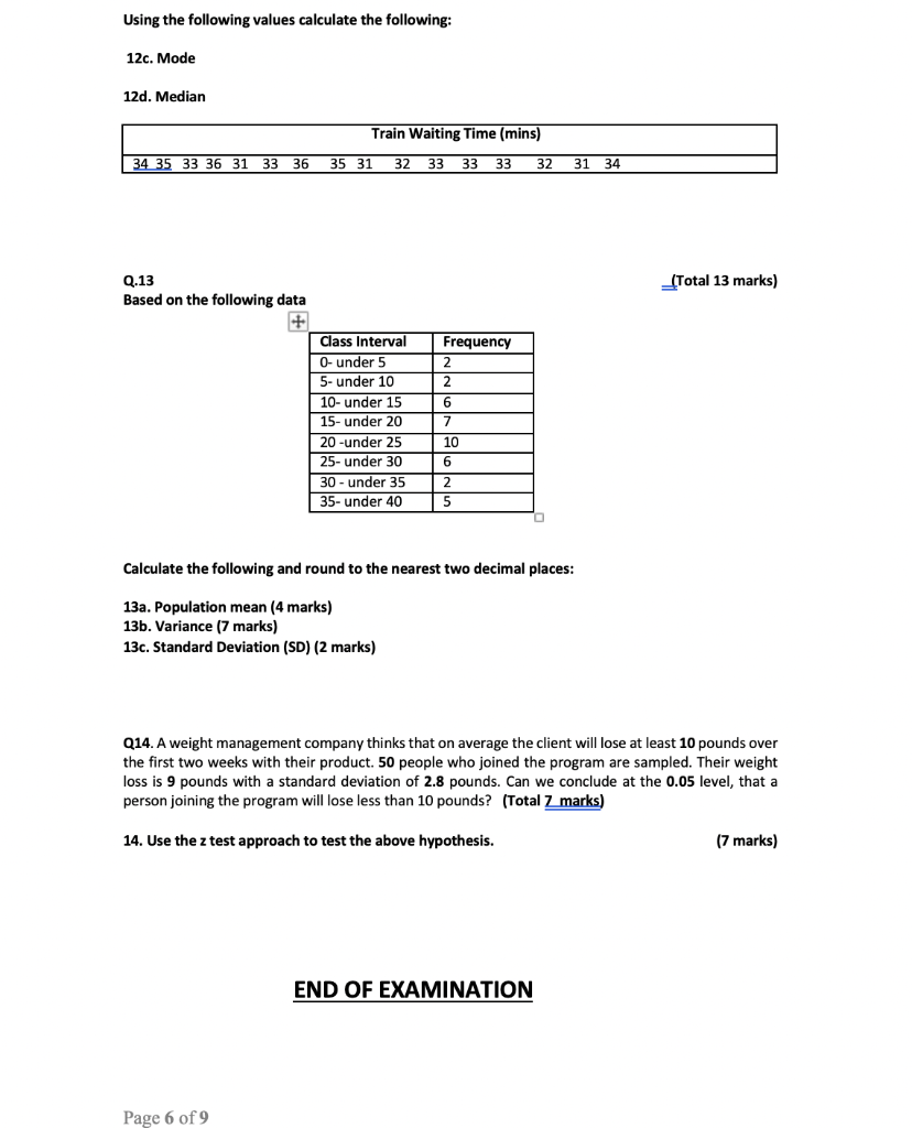 Solved Using the following values calculate the following: | Chegg.com