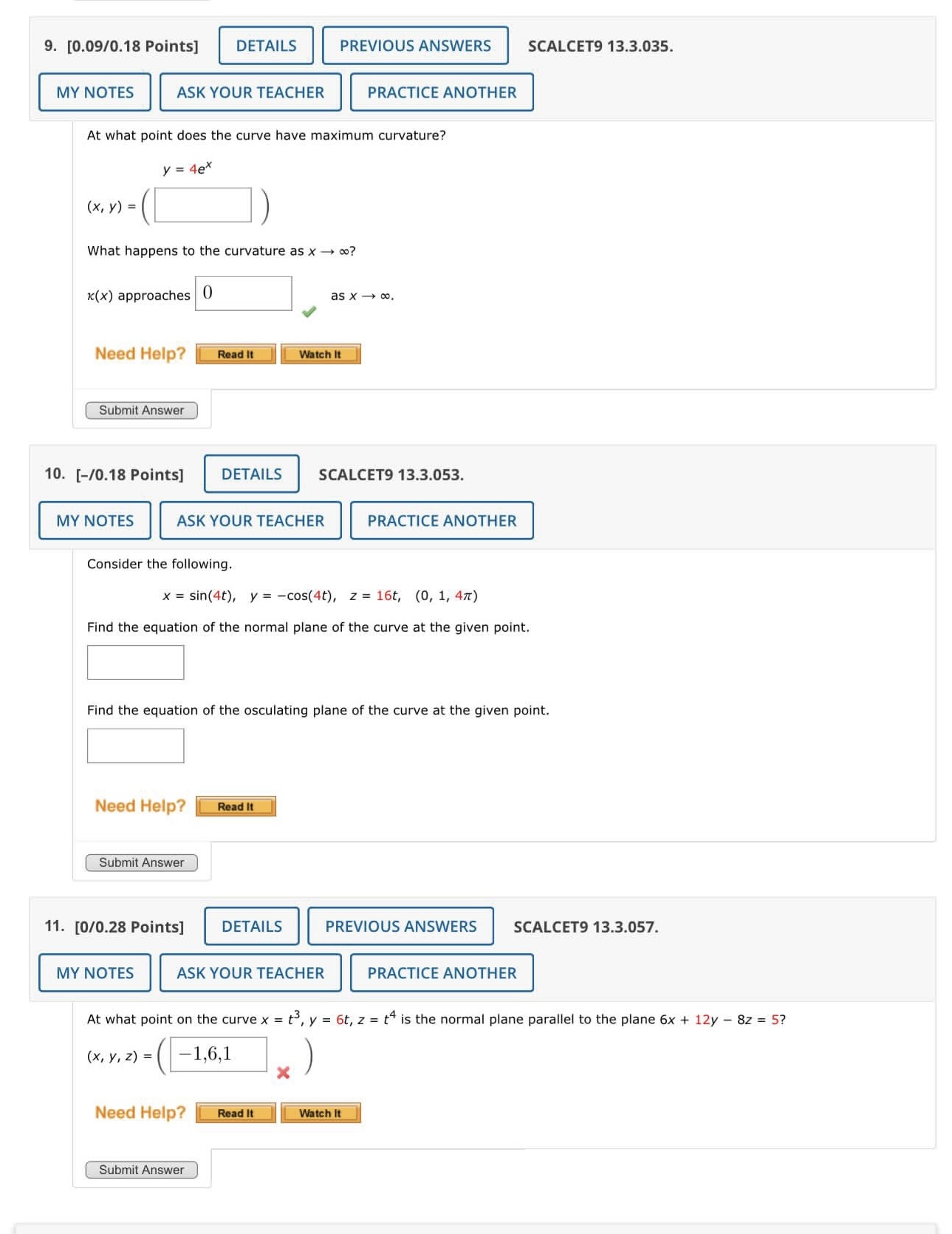 Solved At what point does the curve have maximum curvature? | Chegg.com