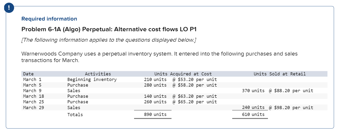 Solved Problem 6-1A (Algo) Perpetual: Alternative cost flows | Chegg.com
