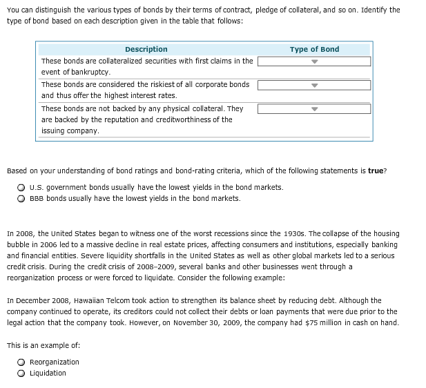 Solved You can distinguish the various types of bonds by | Chegg.com