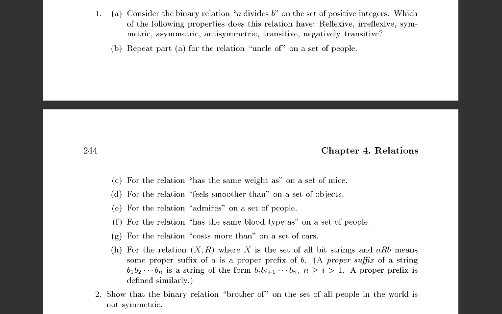 Solved 1. (a) Consider the binary relation "a divides b" on | Chegg.com