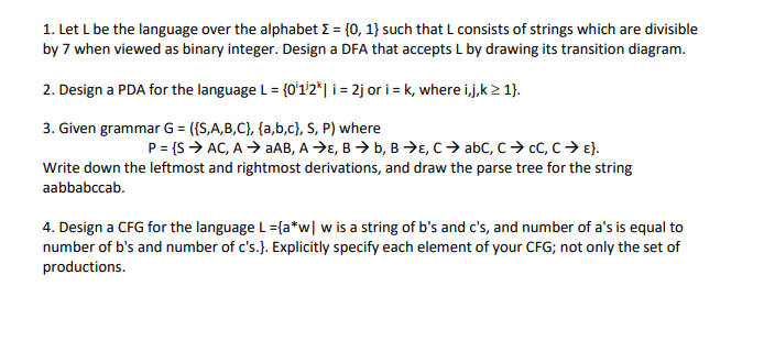 Solved 1. Let L be the language over the alphabet Σ-lo, 1} | Chegg.com