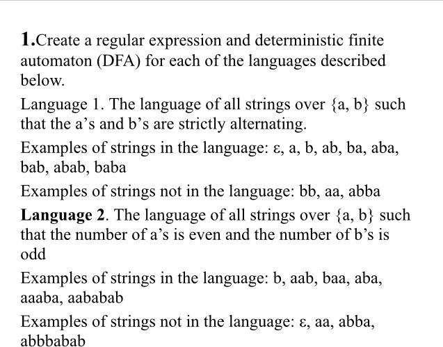 Solved 1.Create a regular expression and deterministic | Chegg.com