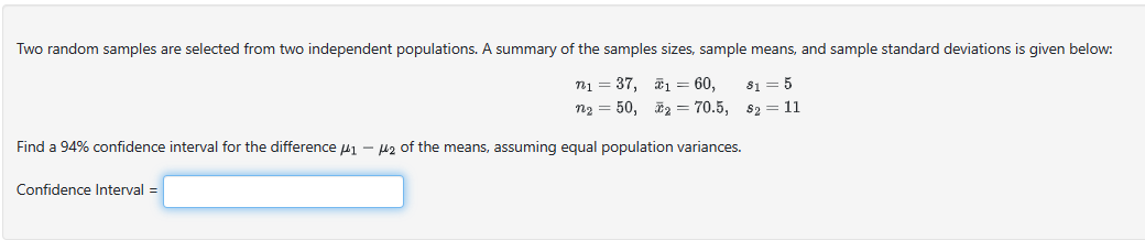 Solved Two random samples are selected from two independent | Chegg.com