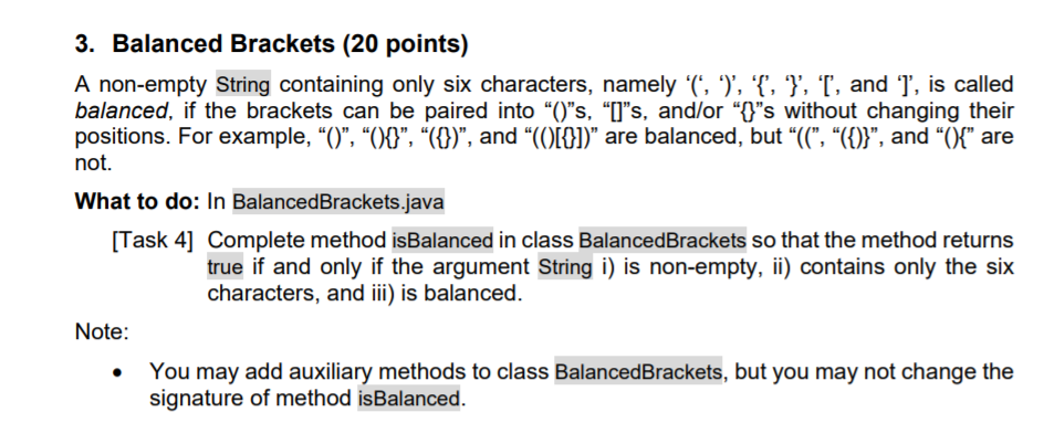 Solved 3. Balanced Brackets (20 points) A non-empty String | Chegg.com