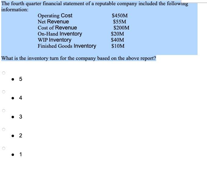 Solved The fourth quarter financial statement of a reputable | Chegg.com