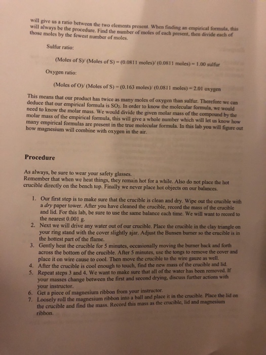 Solved E Empirical Tical Formula Of An Oxide In This Lab We